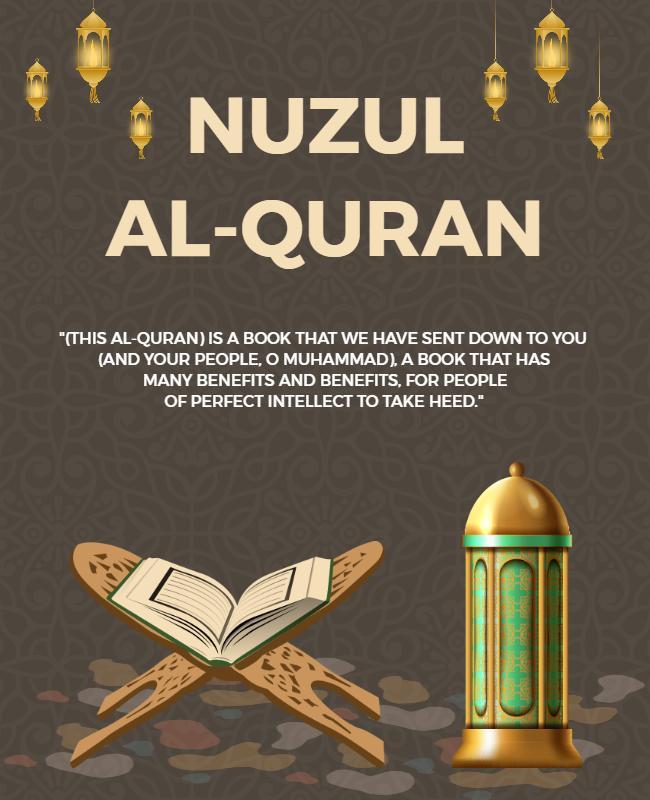 Traditional Gold Islamic Nuzul Al-Quran Celebration Poster Template