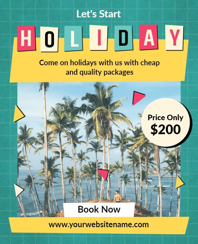 Tropical Beach Holiday Travel Package Promotion Poster Template