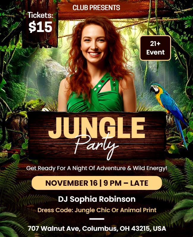 Tropical Jungle Party Nightclub Event Flyer Template