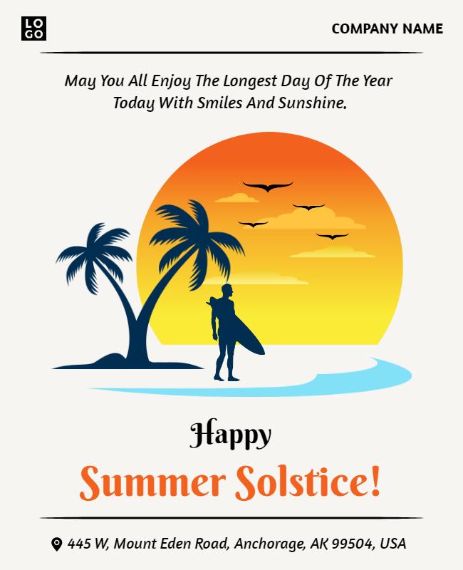 Tropical Sunset Summer Solstice Celebration Poster Template