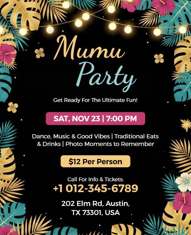 Tropical Themed Mumu Party Event Celebration Flyer Template