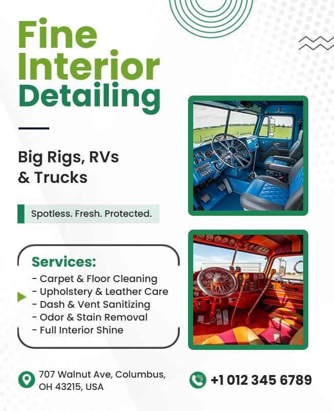 Truck and RV Interior Detailing Service Flyer Template