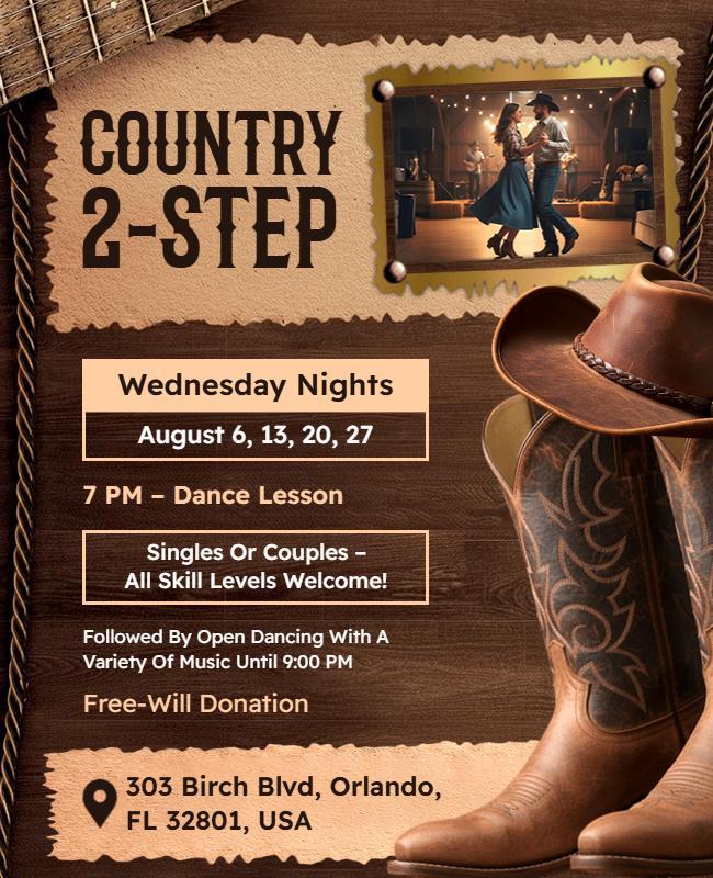 Two-Step Country Dance Night Promotion Flyer Template
