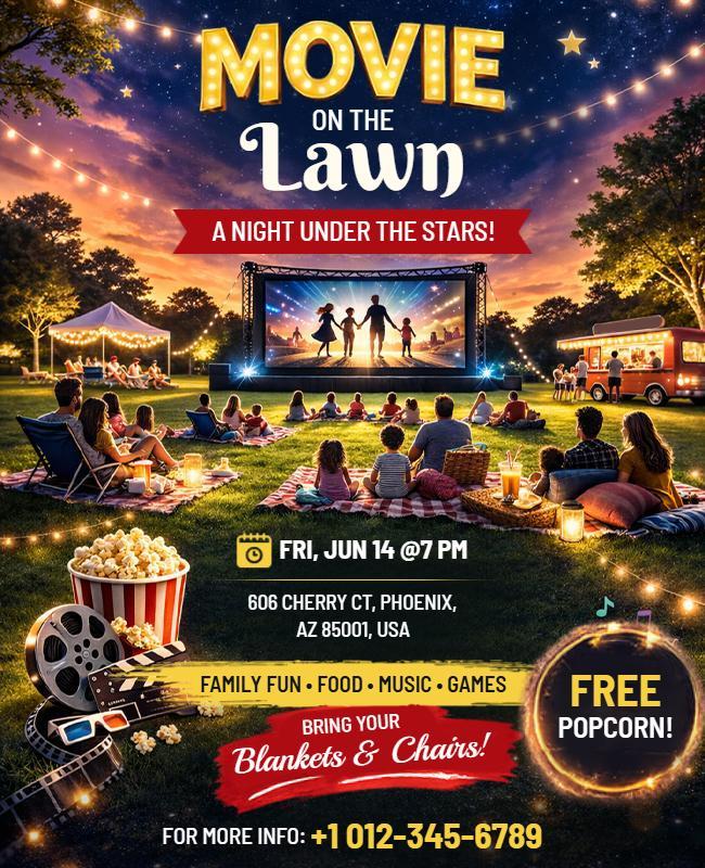 Under the Stars Movies on the Lawn Night Flyer Template