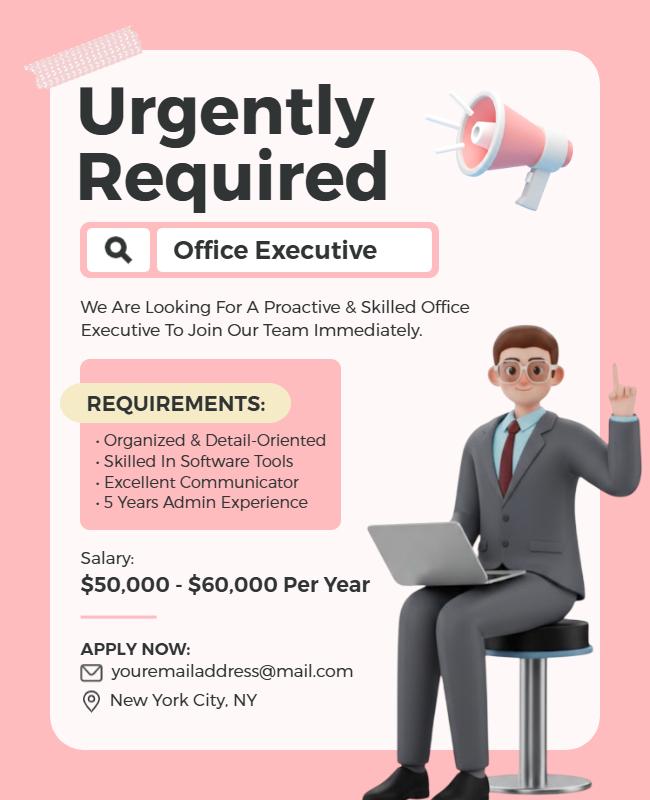 Urgently Requirement Hiring Office Executive Flyer Template