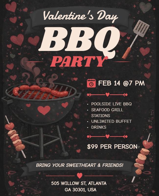 Valentine's Day BBQ Party Celebration Flyer Template
