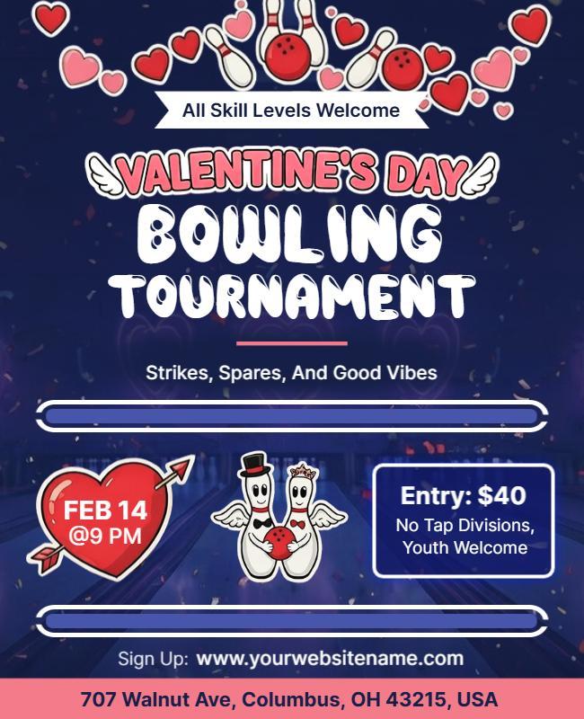 Valentine's Day Bowling Tournament Flyer Template