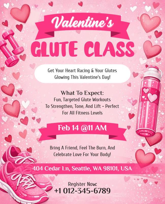 Valentine's Day Glute Fitness Class Flyer Template