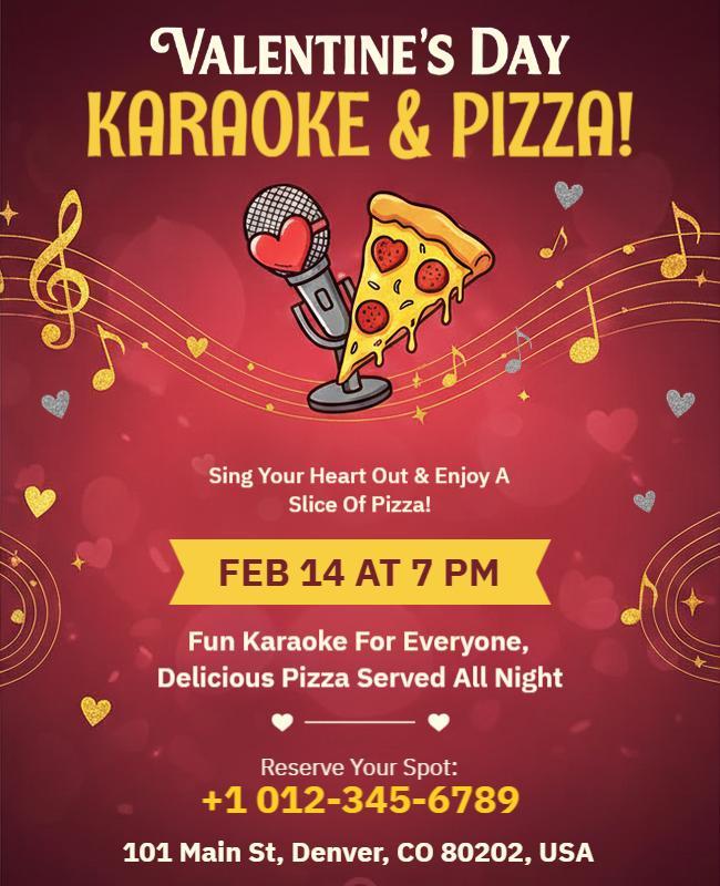 Valentine's Day Karaoke and Pizza Flyer Template