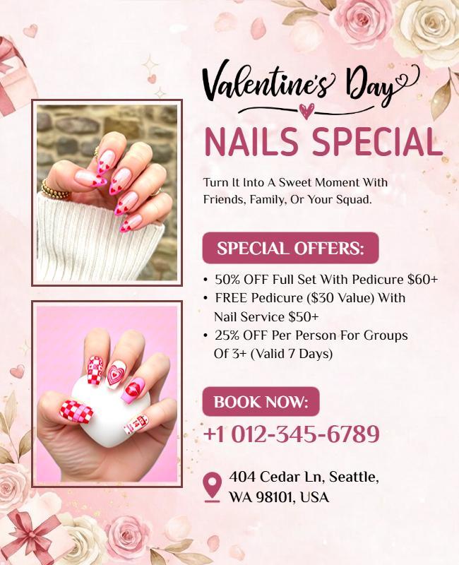 Valentine's Day Nail Salon Special Offers Flyer Template