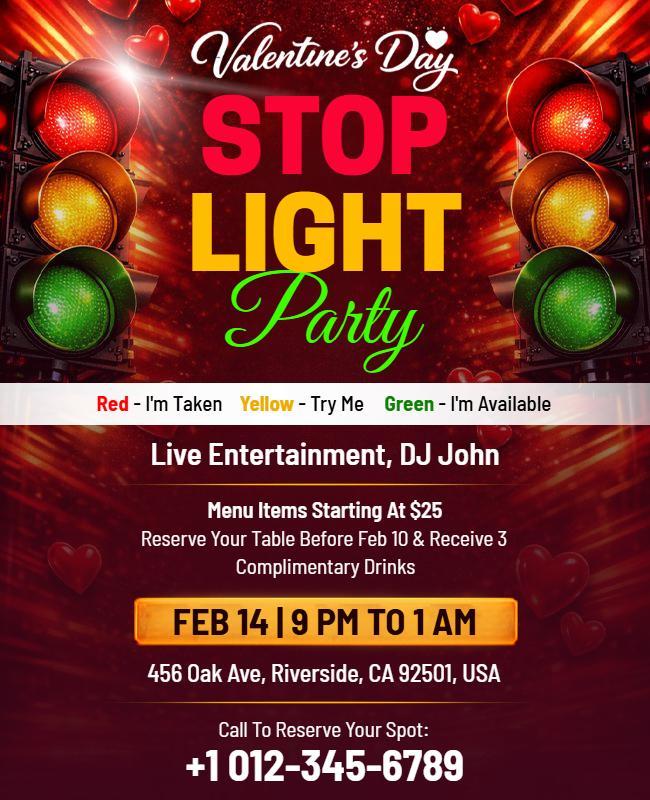 Valentine's Day Stoplight Party Event Flyer Template