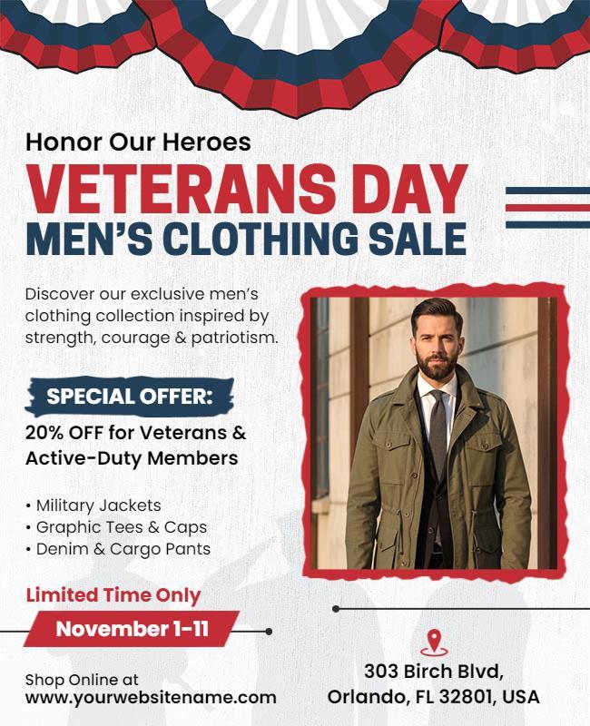 Veterans Day Men's Clothing Sale Flyer Template