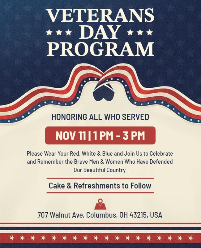 Veterans Day Program Celebration Event Flyer Template