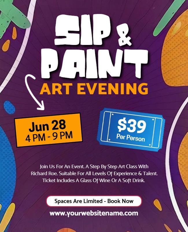 Vibrant Artistic Sip and Paint Art Event Flyer Template