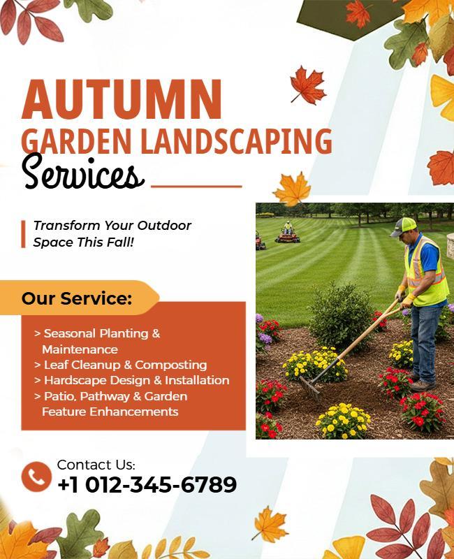 Vibrant Autumn Leaf Garden Landscaping Services Flyer Template