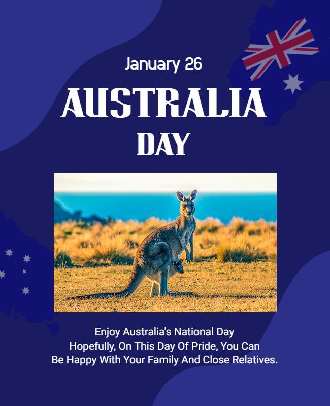 Vibrant Blue Australia Day Celebration with Kangaroo Poster Template