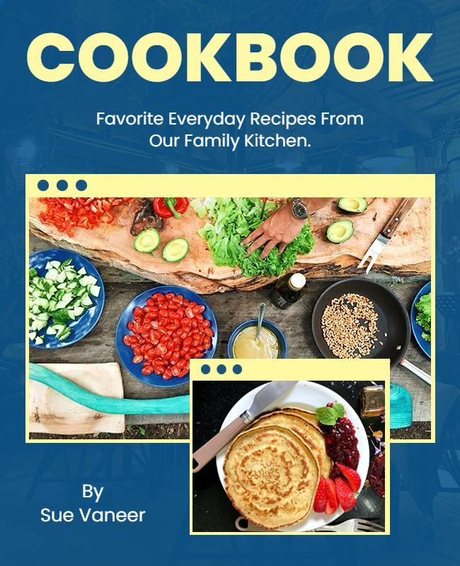Vibrant Blue Family Cookbook Everyday Recipes Poster Template