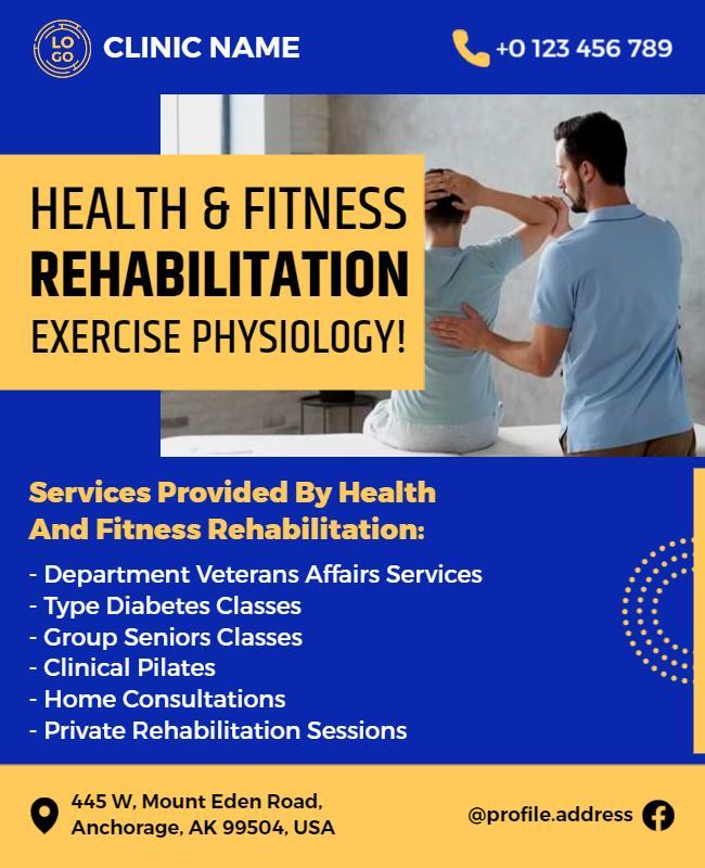 Vibrant Blue Health and Fitness Rehabilitation Poster Template