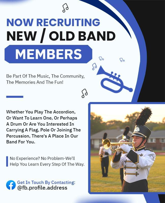 Vibrant Blue Musical Band Members Recruitment Flyer Template