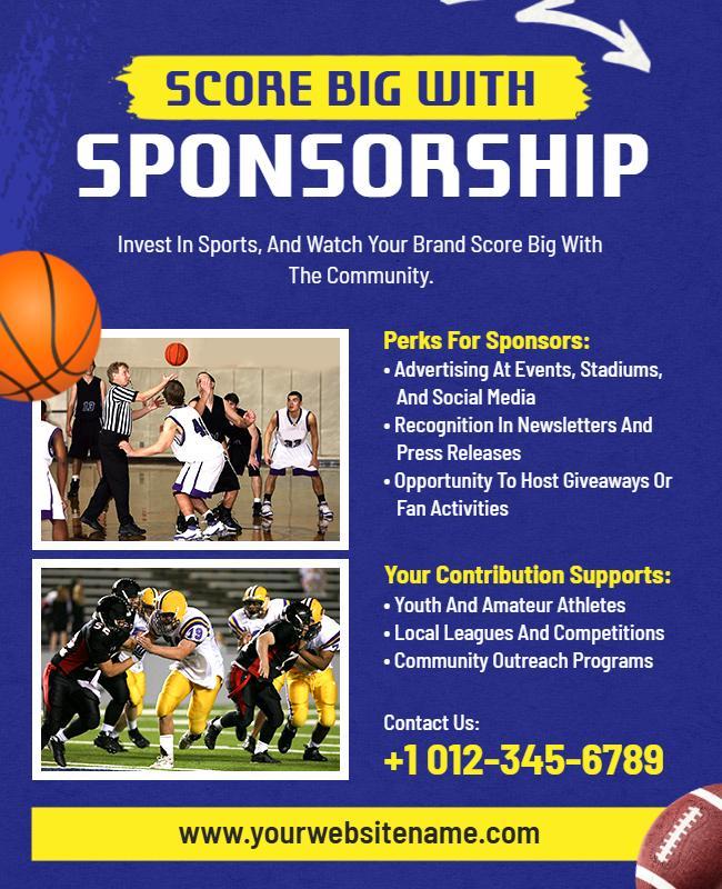 Vibrant Blue Sports Sponsorship Investment Opportunities Flyer Template