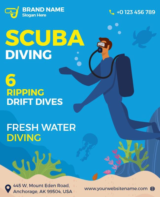 Vibrant Blue Underwater Scuba Diving Adventure Poster Template
