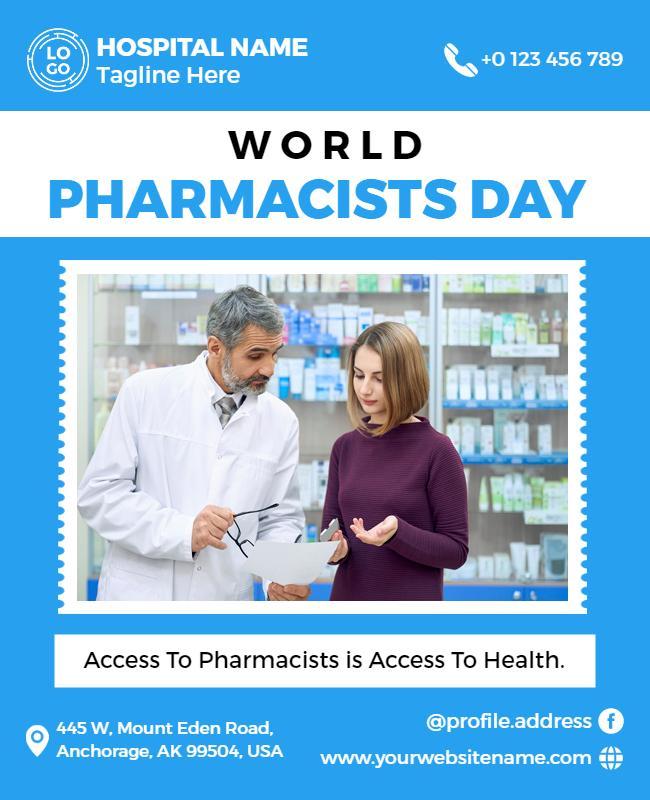 Vibrant Blue World Pharmacists Day Awareness Poster Template