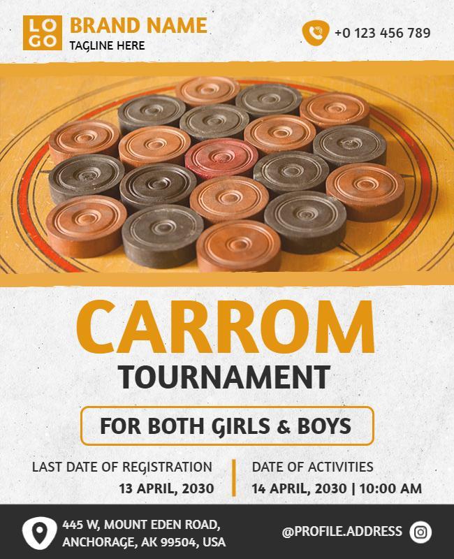 Vibrant Carrom Tournament for Boys and Girls Poster Template