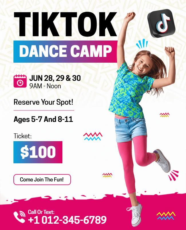 Vibrant Colorful Dance Camp for TikTok Enthusiasts Flyer Template