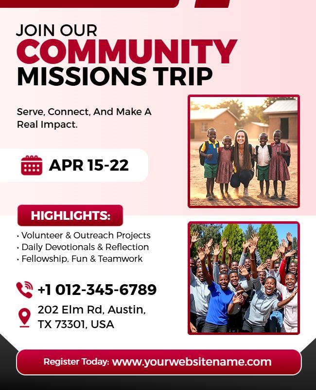 Vibrant Community Engagement Missions Trip Invitation Flyer Template