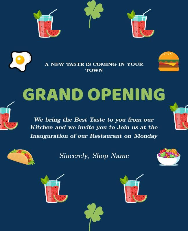 Vibrant Food and Drink Grand Opening Restaurant Poster Template
