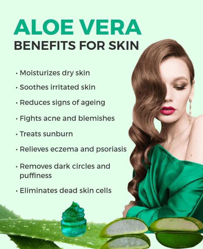 Vibrant Green Aloe Vera Skin Benefits Information Poster Template