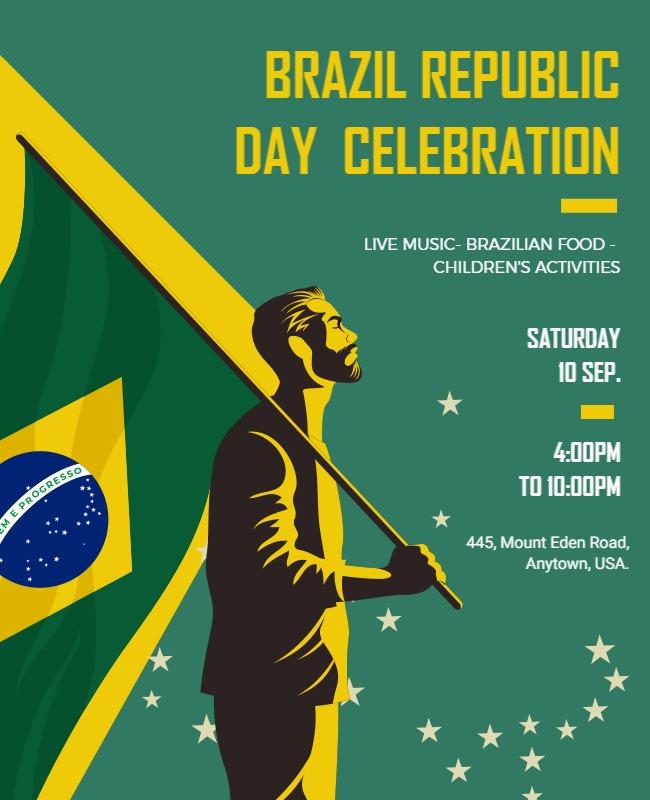 Vibrant Green Brazil Republic Day Celebration Poster Template