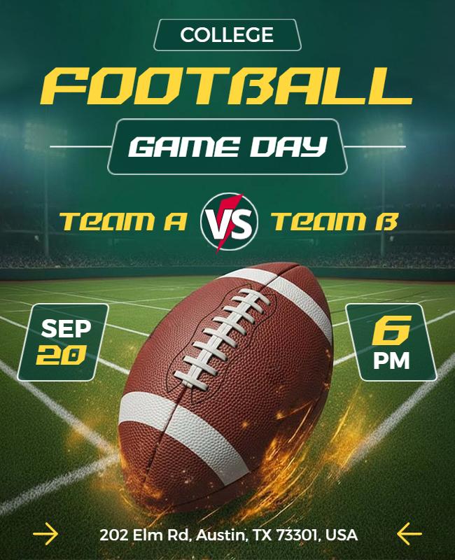 Vibrant Green College Football Match Announcement Flyer Template