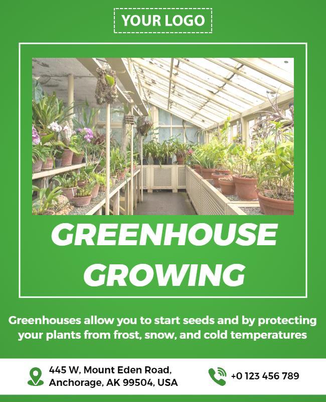 Vibrant Green Greenhouse Growing Plants Care Poster Template