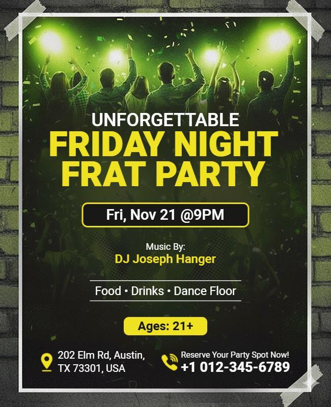 Vibrant Green Groove for Friday Night Frat Party Flyer Template