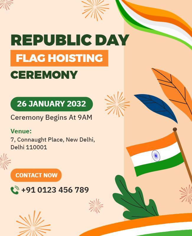 Vibrant Green Indian Republic Day Flag Hoisting Poster Template