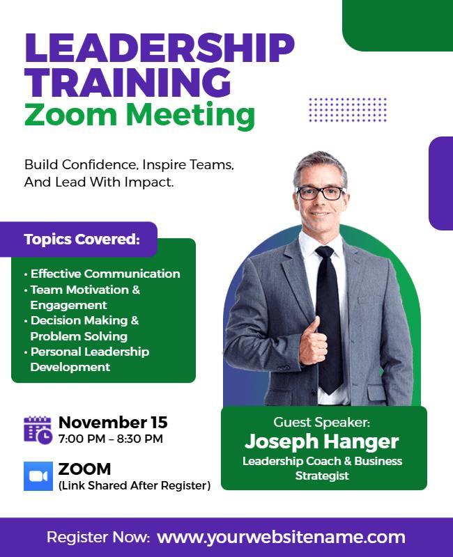 Vibrant Green Leadership Development Webinar Flyer Template