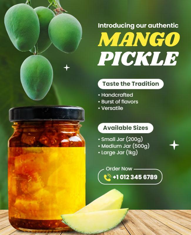 Vibrant Green Mango Pickle Jar with Fresh Ingredients Poster Template