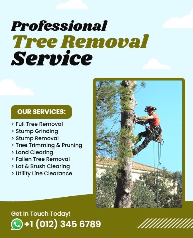 Vibrant Green Professional Tree Removal Service Poster Template
