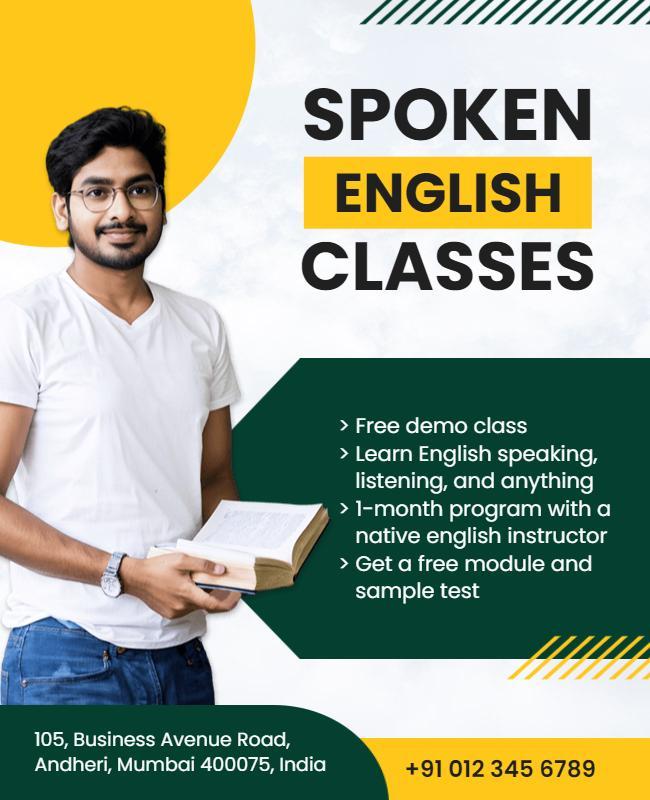Vibrant Green Spoken English Classes Learning Poster Template