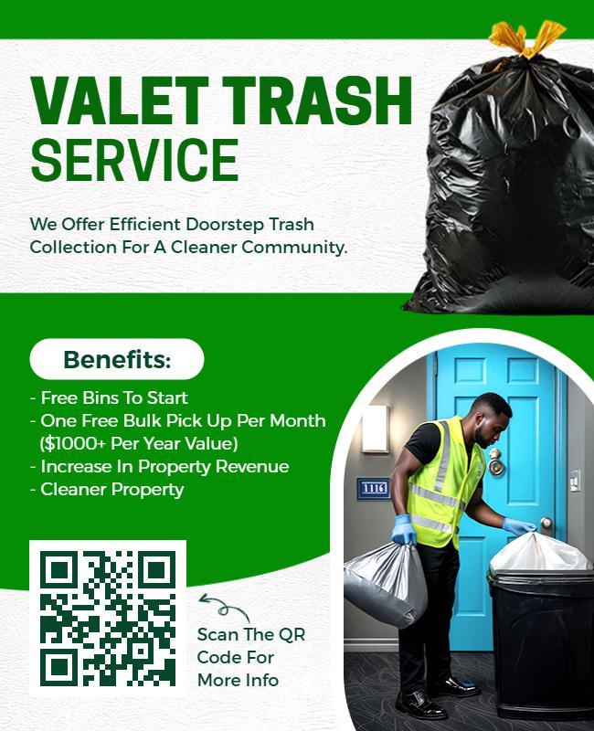 Vibrant Green Valet Trash Service Doorstep Collection Poster Template