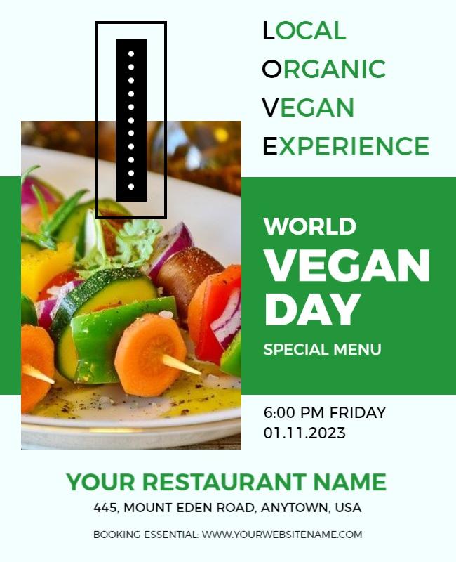 Vibrant Green World Vegan Day Special Menu Poster Template
