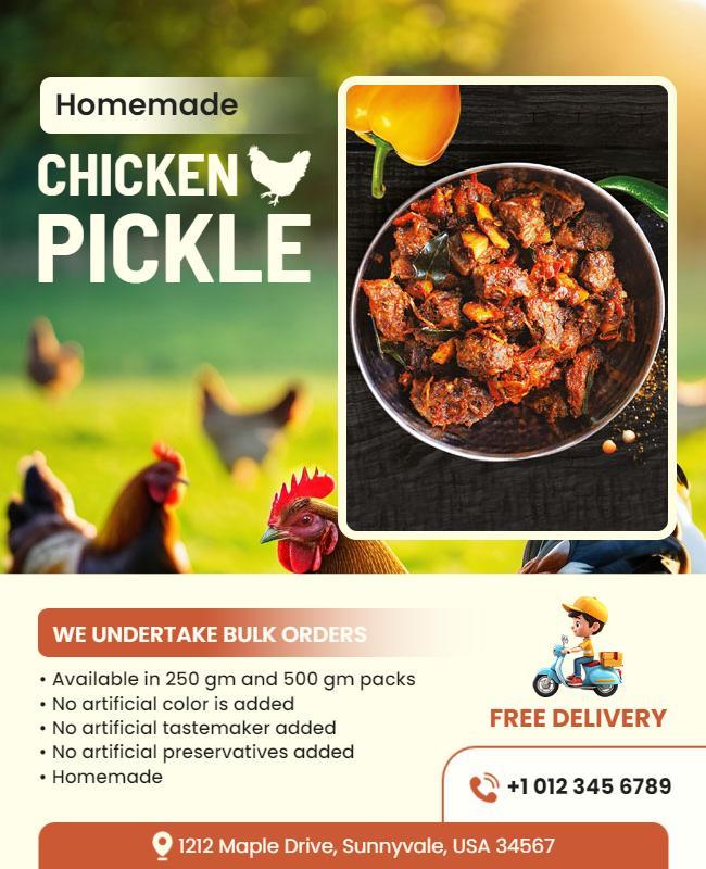 Vibrant Homemade Chicken Pickle Gourmet Advert Poster Template