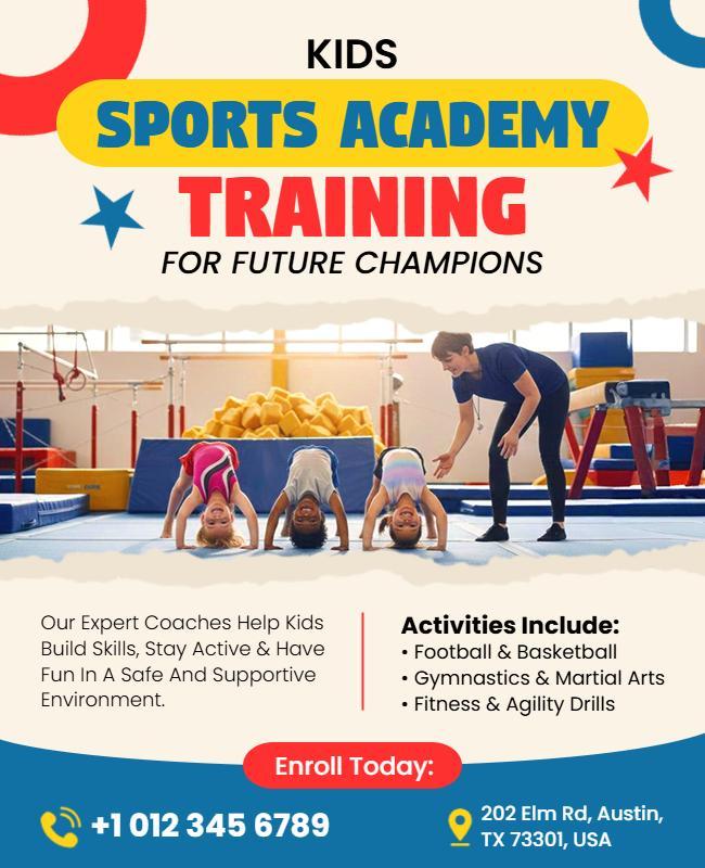 Vibrant Kids Sports Academy Training Enrollment Flyer Template
