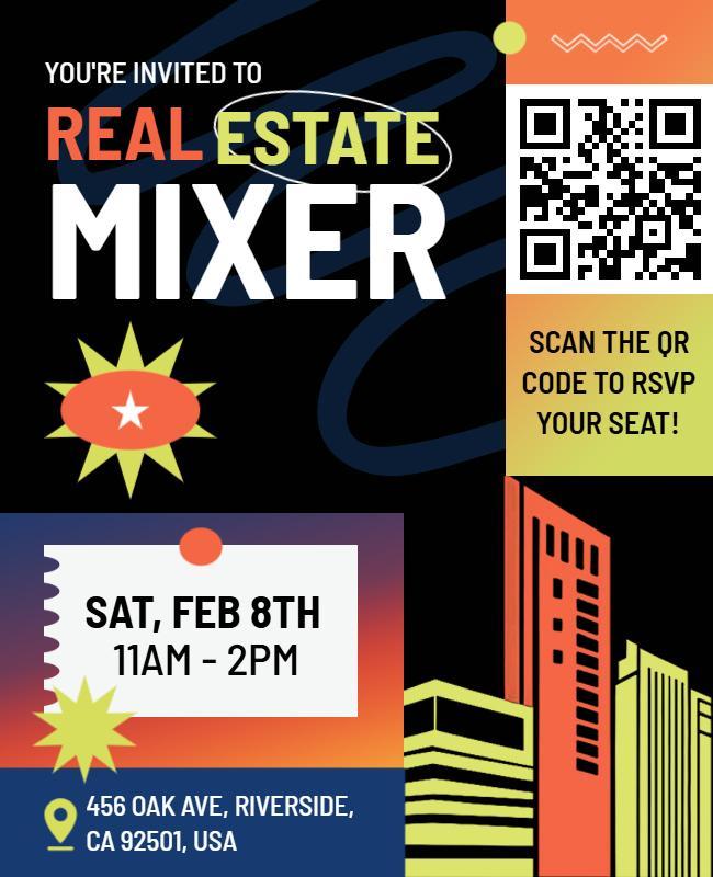 Vibrant Modern Real Estate Mixer Invitation Poster Template