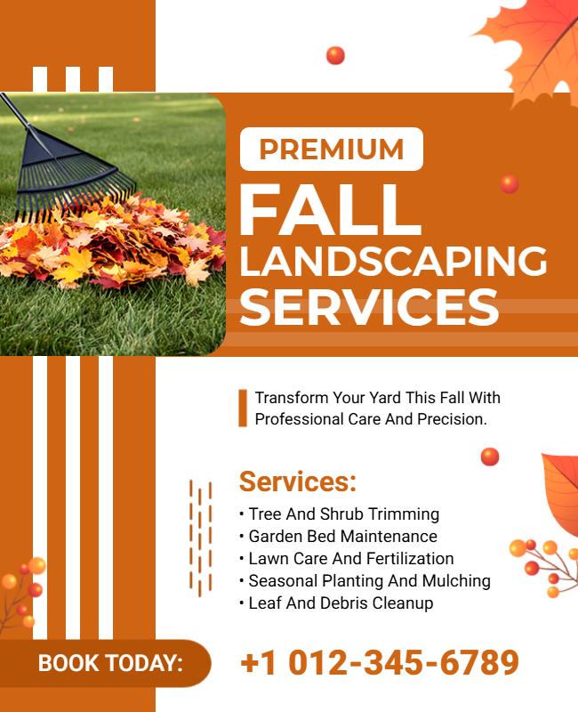 Vibrant Orange Autumn Landscaping Service Flyer Template