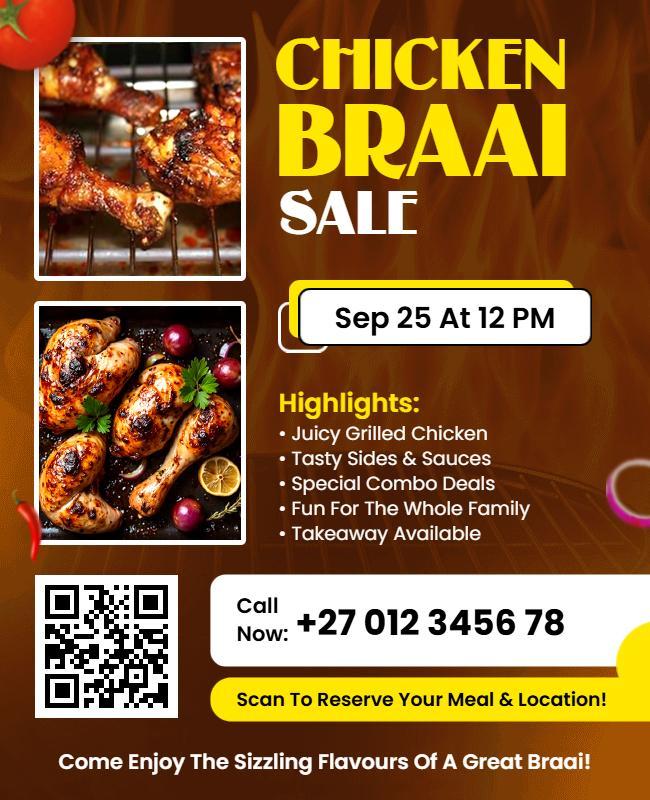 Vibrant Orange Grilled Chicken Braai Sale Flyer Template