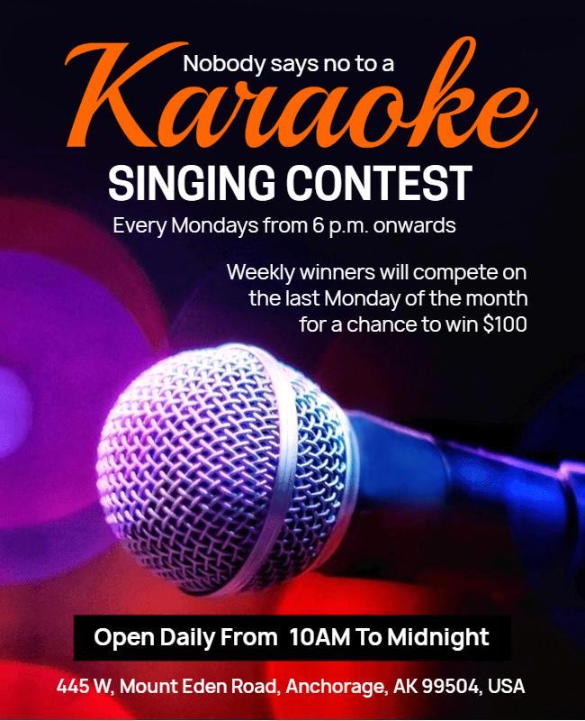 Vibrant Orange Karaoke Singing Contest Poster Template