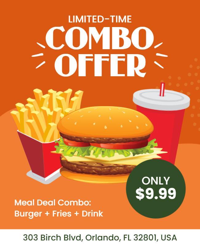 Vibrant Orange Limited-Time Burger Combo Offer Poster Template