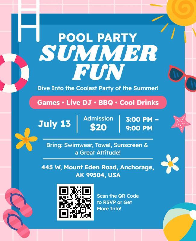 Vibrant Pink Pool Party Summer Fun Poster Template